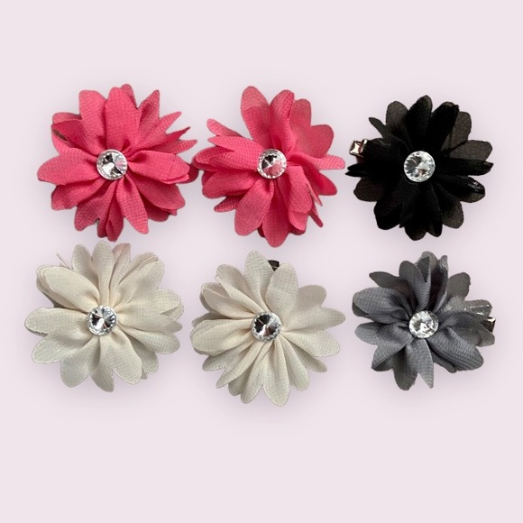 Accessories | Chiffon Floral Hair Clips In Pink Cream Black And Gray 6 ...